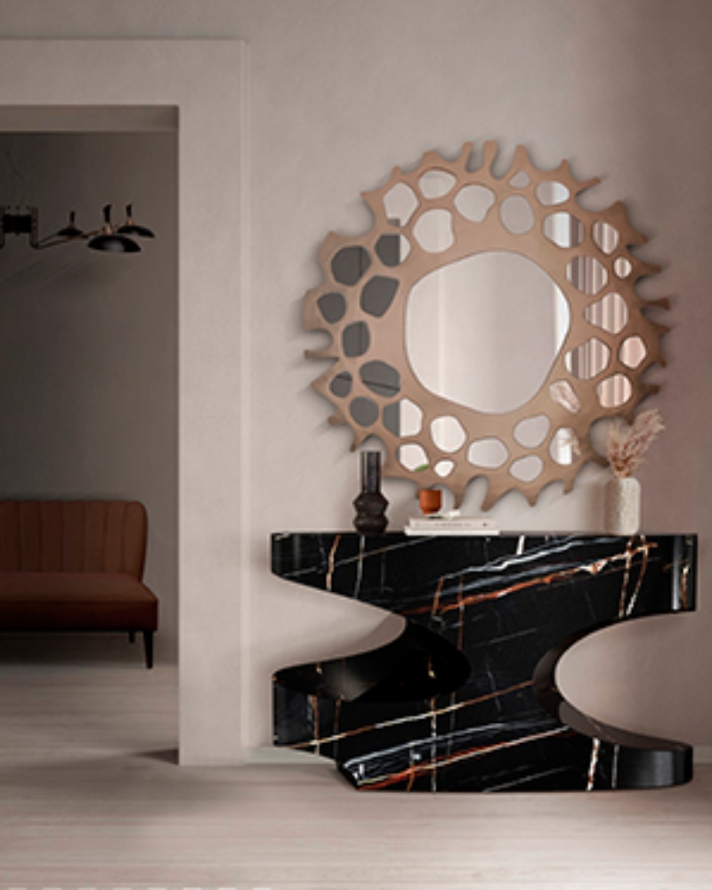 Modern Hallway with Copper Helius Mirror - Room by Room
